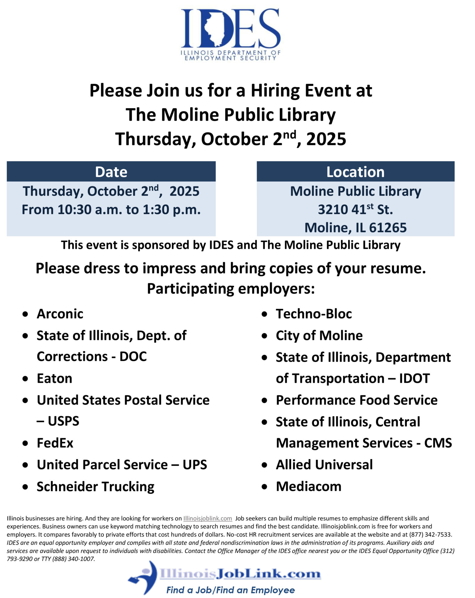 Moline Public Library – IDES Job Fair and Hiring Event – The American ...
